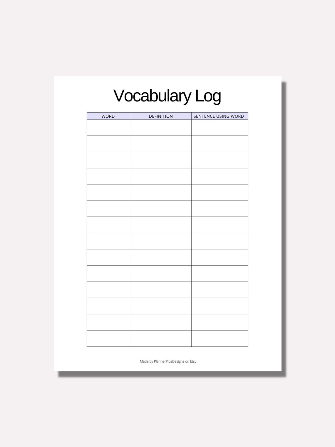 Vocabulary List Printable Planner Inserts, Vocabulary List, Word Book ...
