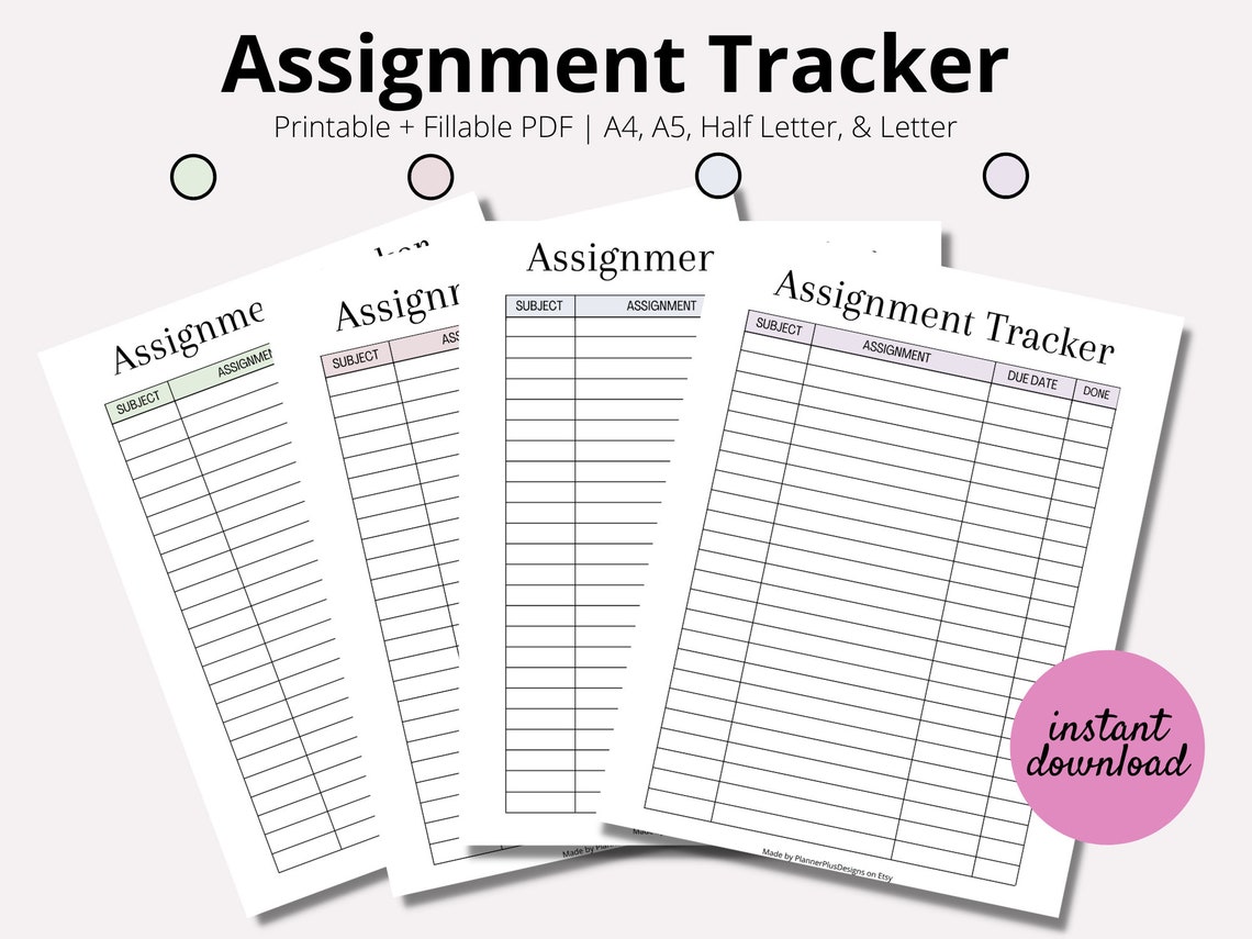 Assignment Tracker, Assignment Printable List, Homework Checklist ...