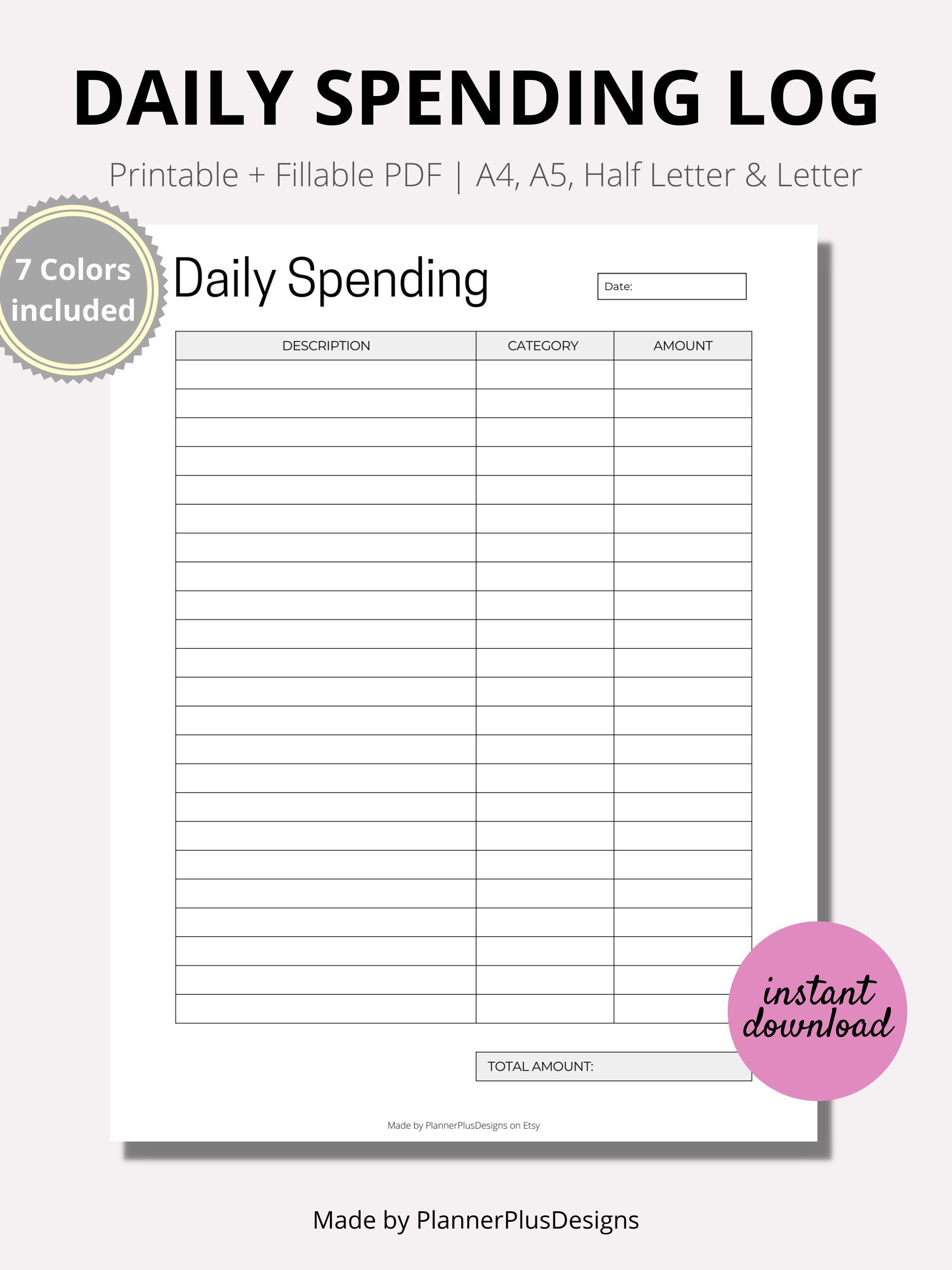 Daily Spending Log, Daily Spending Printable, Purchase Log, Spending ...