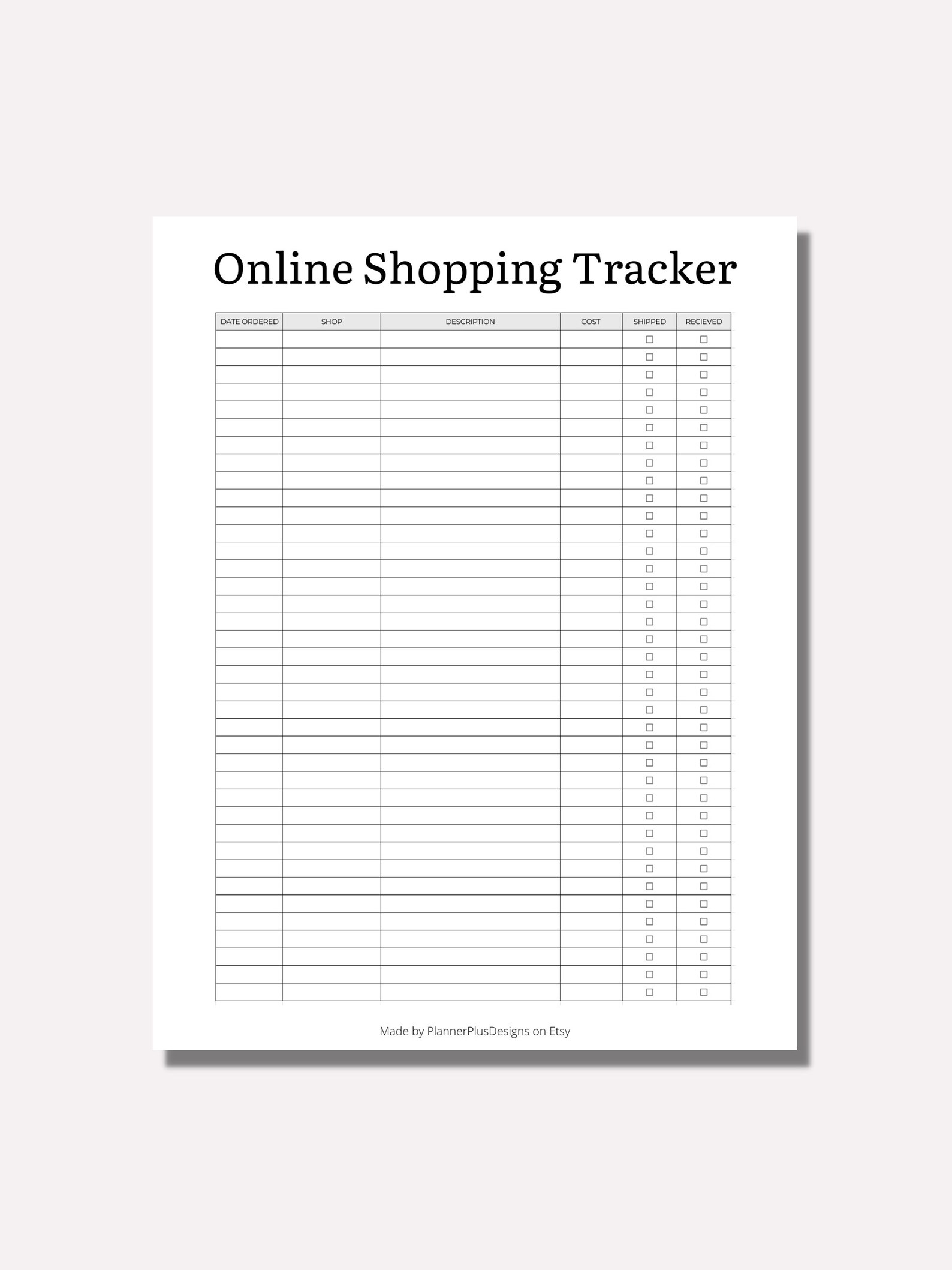 Online Shopping Tracker Printable, Order Tracker, Online Purchases Log ...