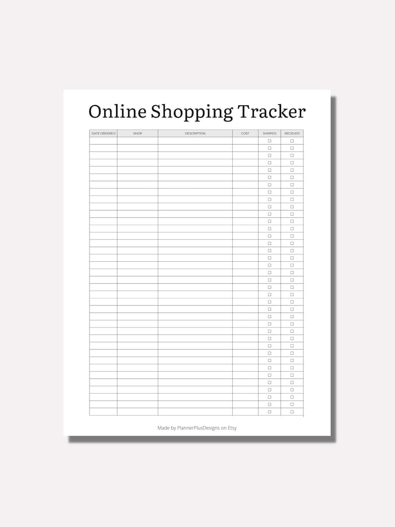 Online Shopping Tracker Printable, Order Tracker, Online Purchases Log ...