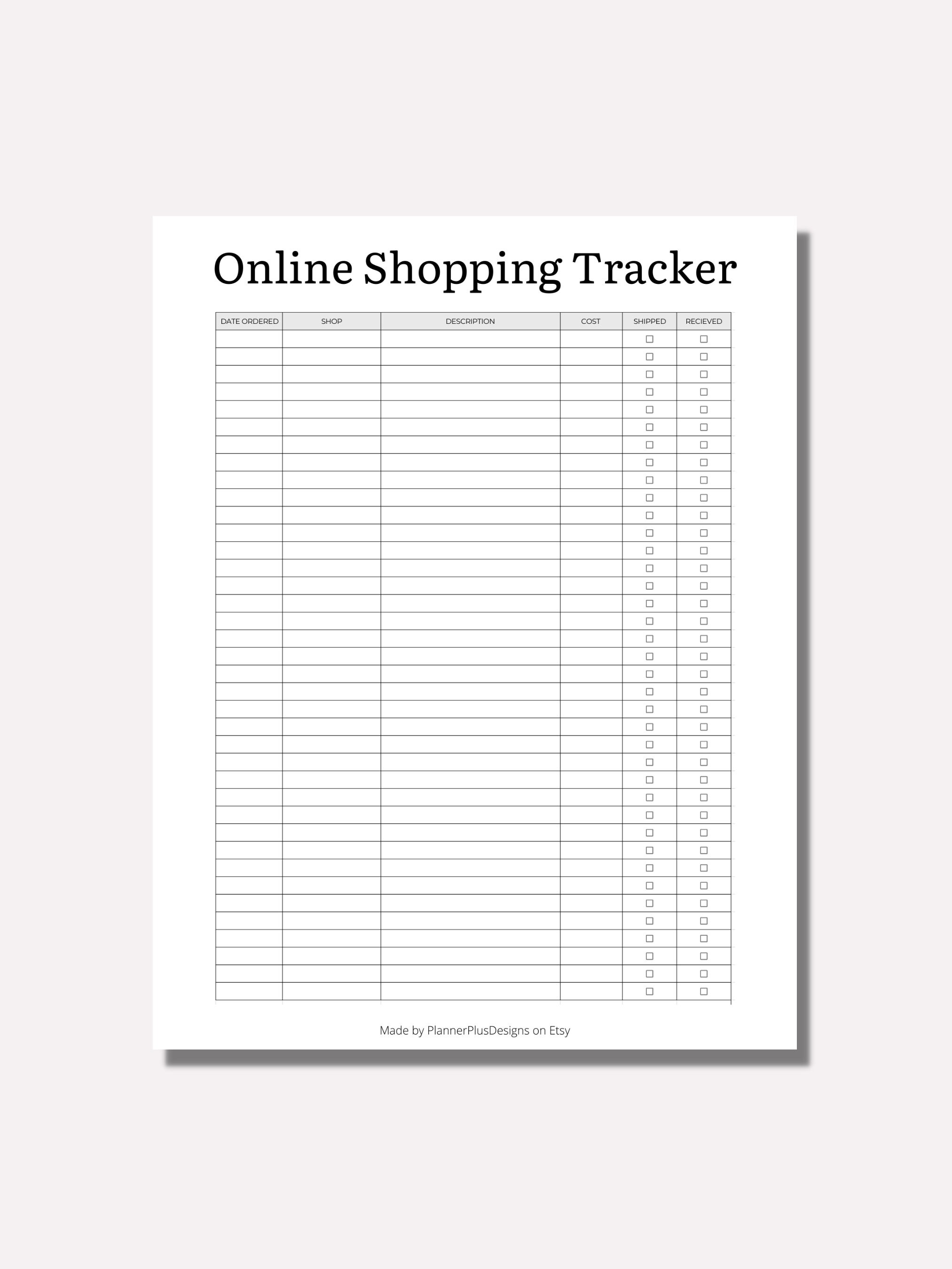 Online Shopping Tracker Printable, Order Tracker, Online Purchases Log ...