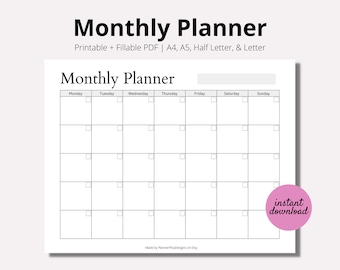 Undated Editable Monthly Calendar Printable Planner PDF - Etsy