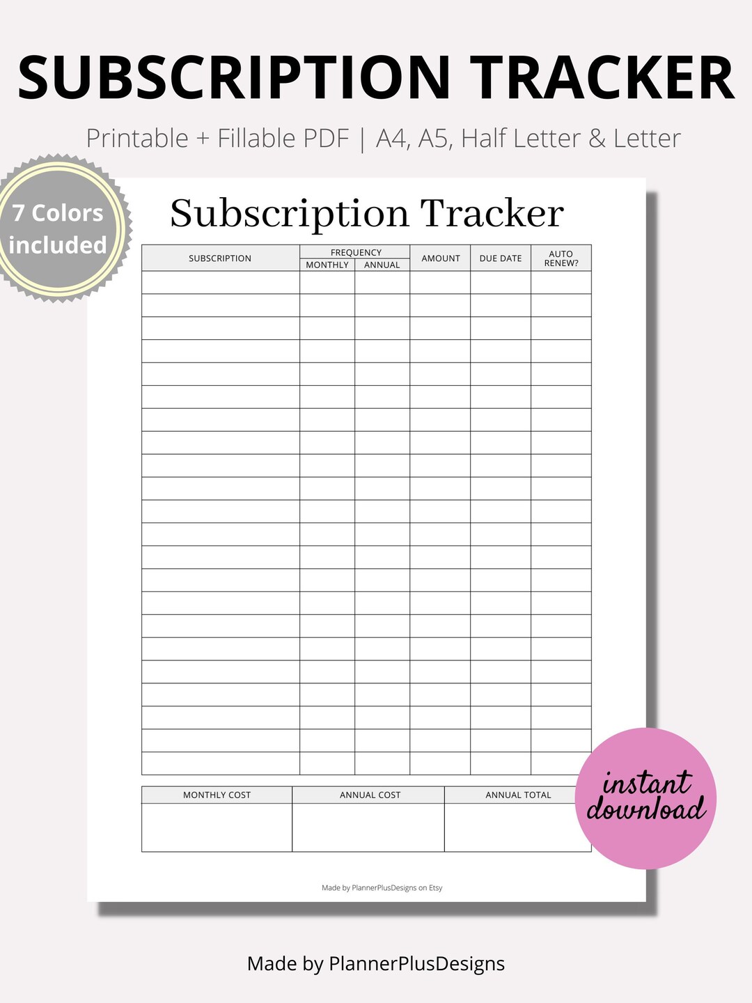 Subscription Tracker Printable, Subscription Log, Monthly Subscription ...
