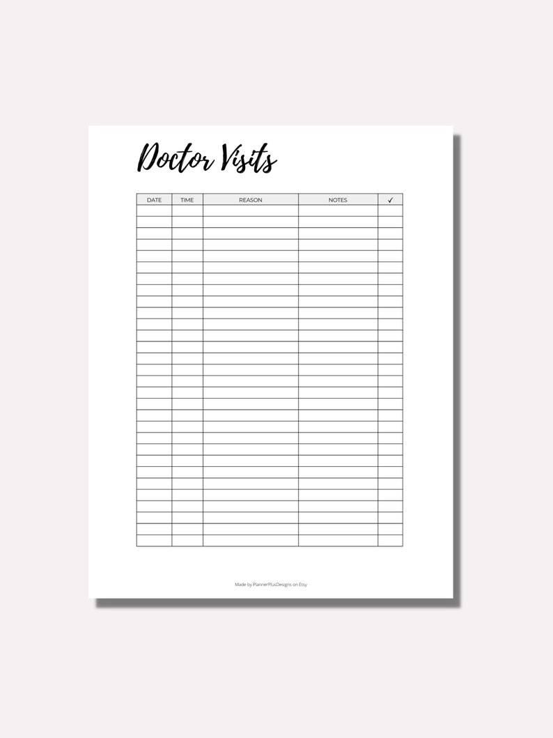 Doctor Visits Tracker Printable, Doctors Appointments Log, Medical ...