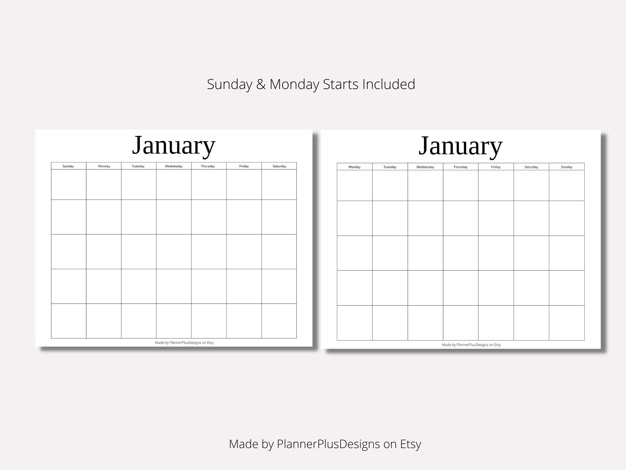 Undated Monthly Planner Page, Monthly Calendar Landscape, Minimalist ...