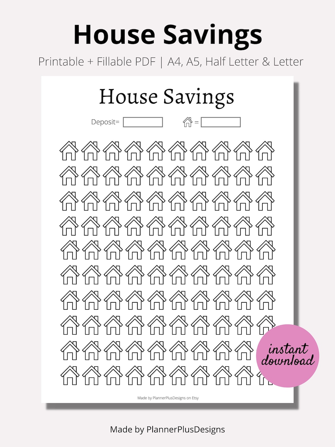House Savings Printable, House Savings Tracker, Savings Challenge ...