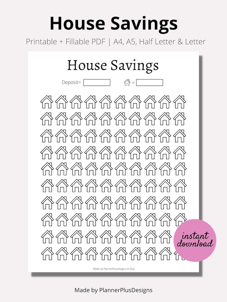 House Savings Printable, House Savings Tracker, Savings Challenge ...