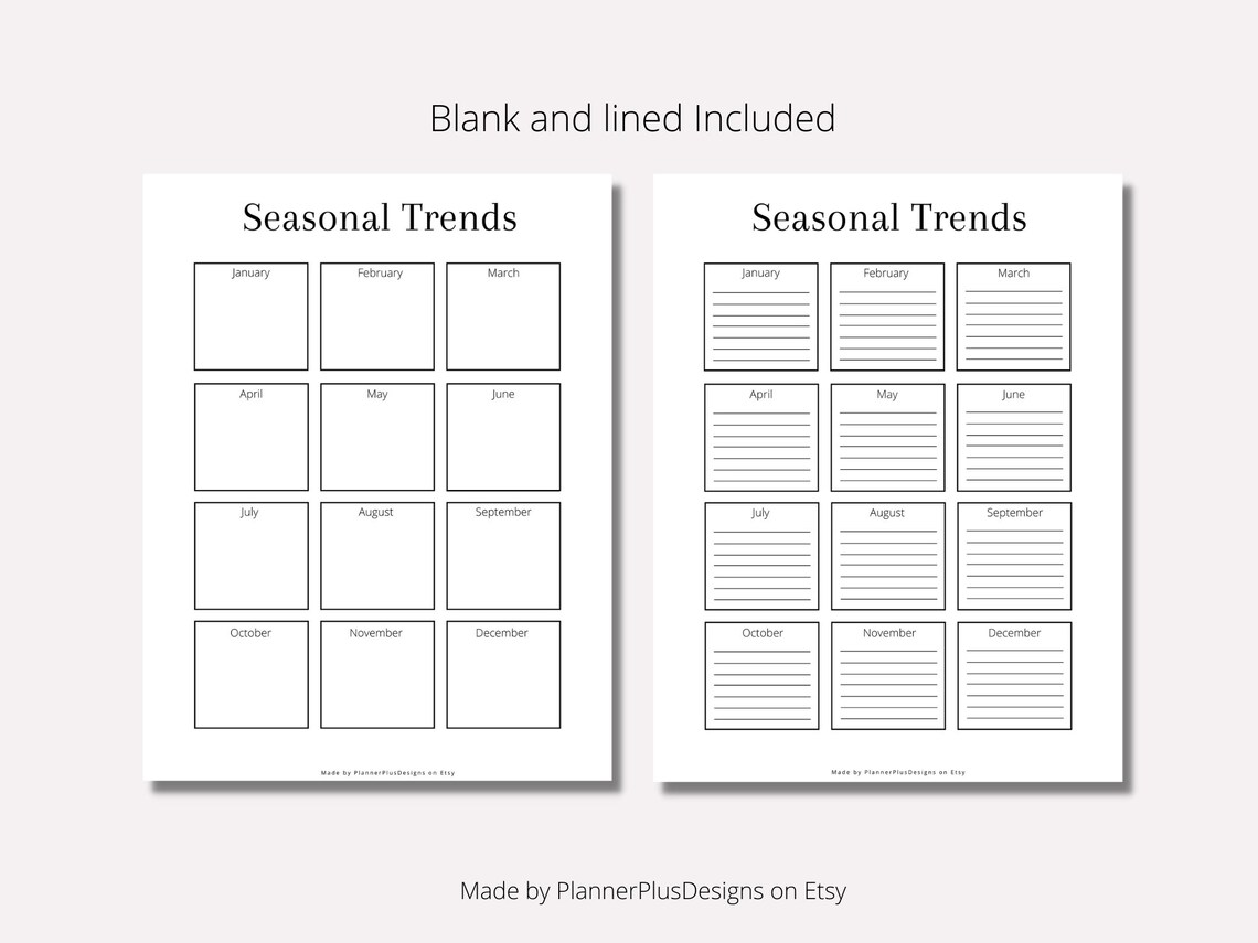 Seasonal Trends Printable, Trends Tracker, Year Notes, Seasonal Trends ...