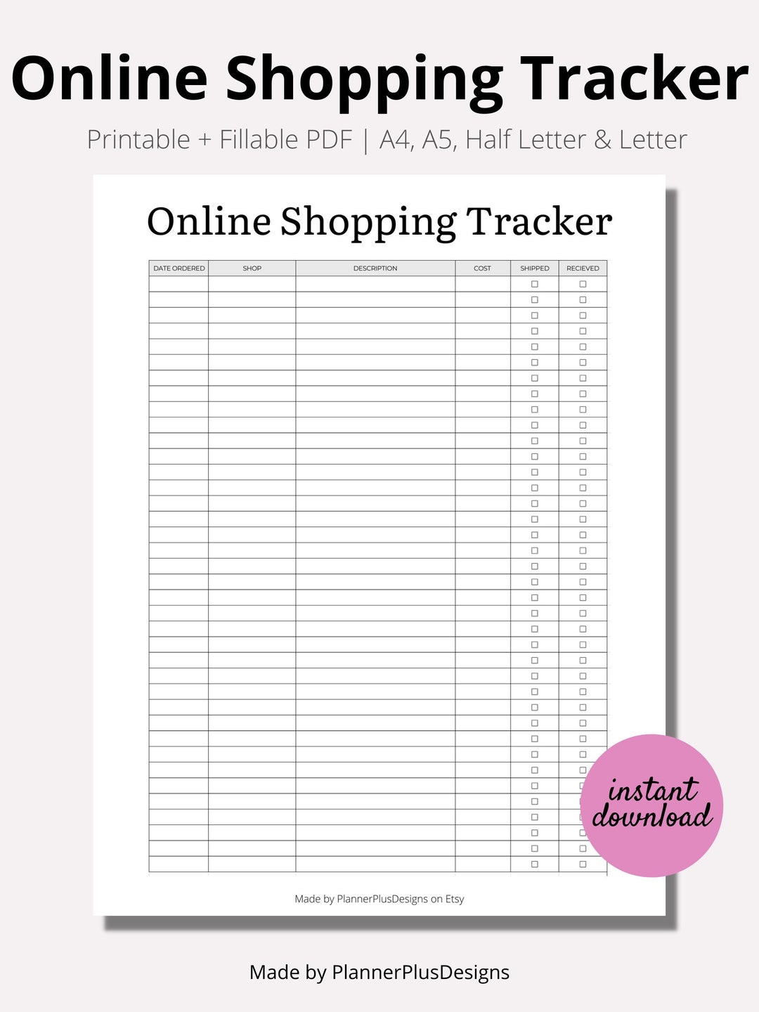 Online Shopping Tracker Printable, Order Tracker, Online Purchases Log ...