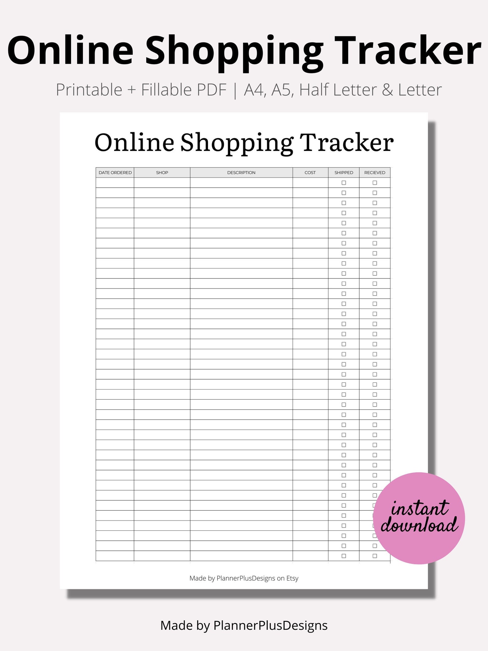 Online Shopping Tracker Printable, Order Tracker, Online Purchases Log ...