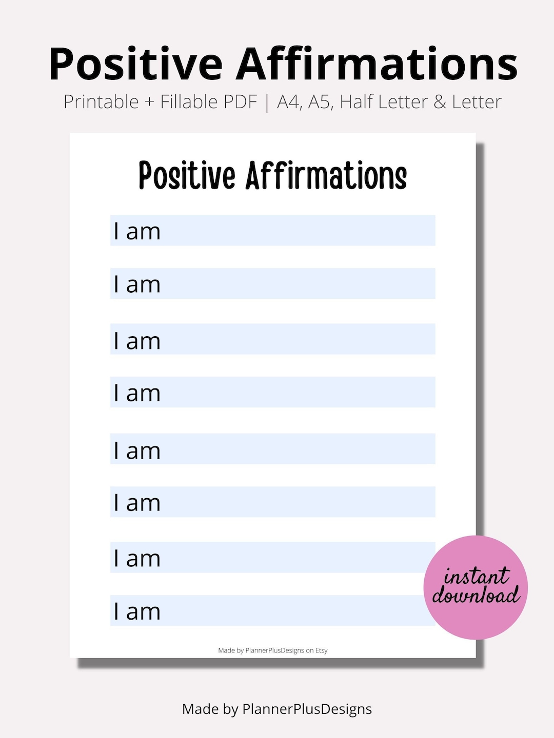 Daily Affirmations Log, Daily Positive Intentions Printable, Printable ...