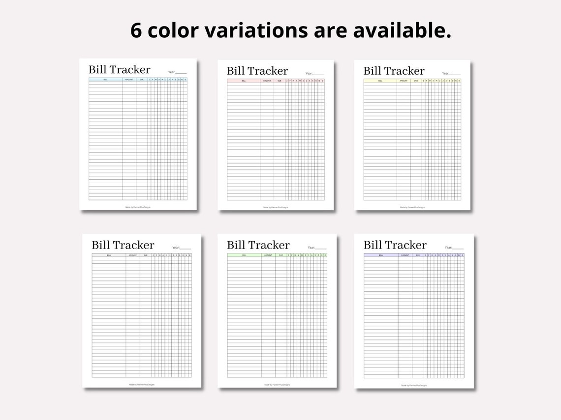 Yearly Bill Payment Tracker Printable, Bill Log Planner, Bill Payment ...