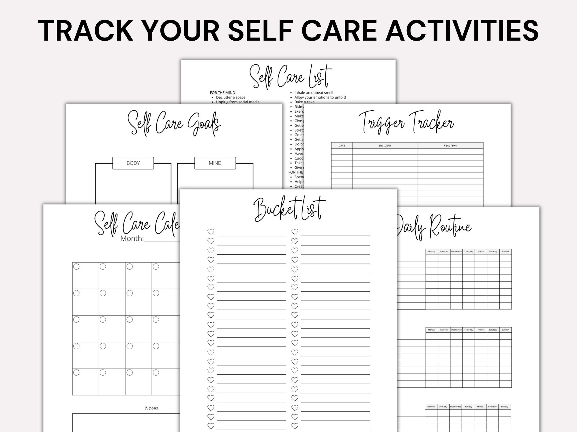 Self Care Journal Printable, Wellness Journal Log, Self Care Planner ...