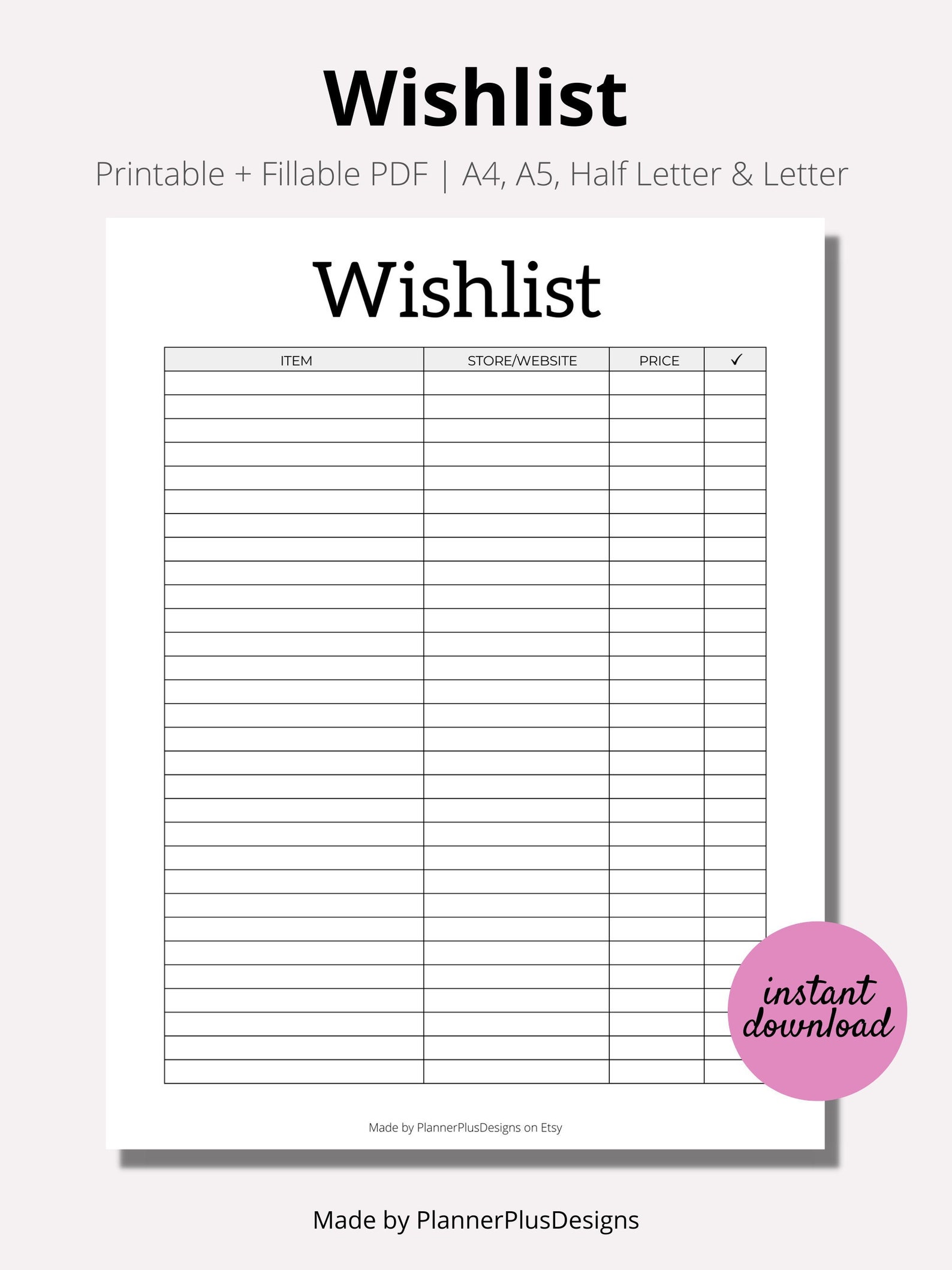 Wishlist Printable, Wishlist Printable Tracker Template, Shopping Wish ...
