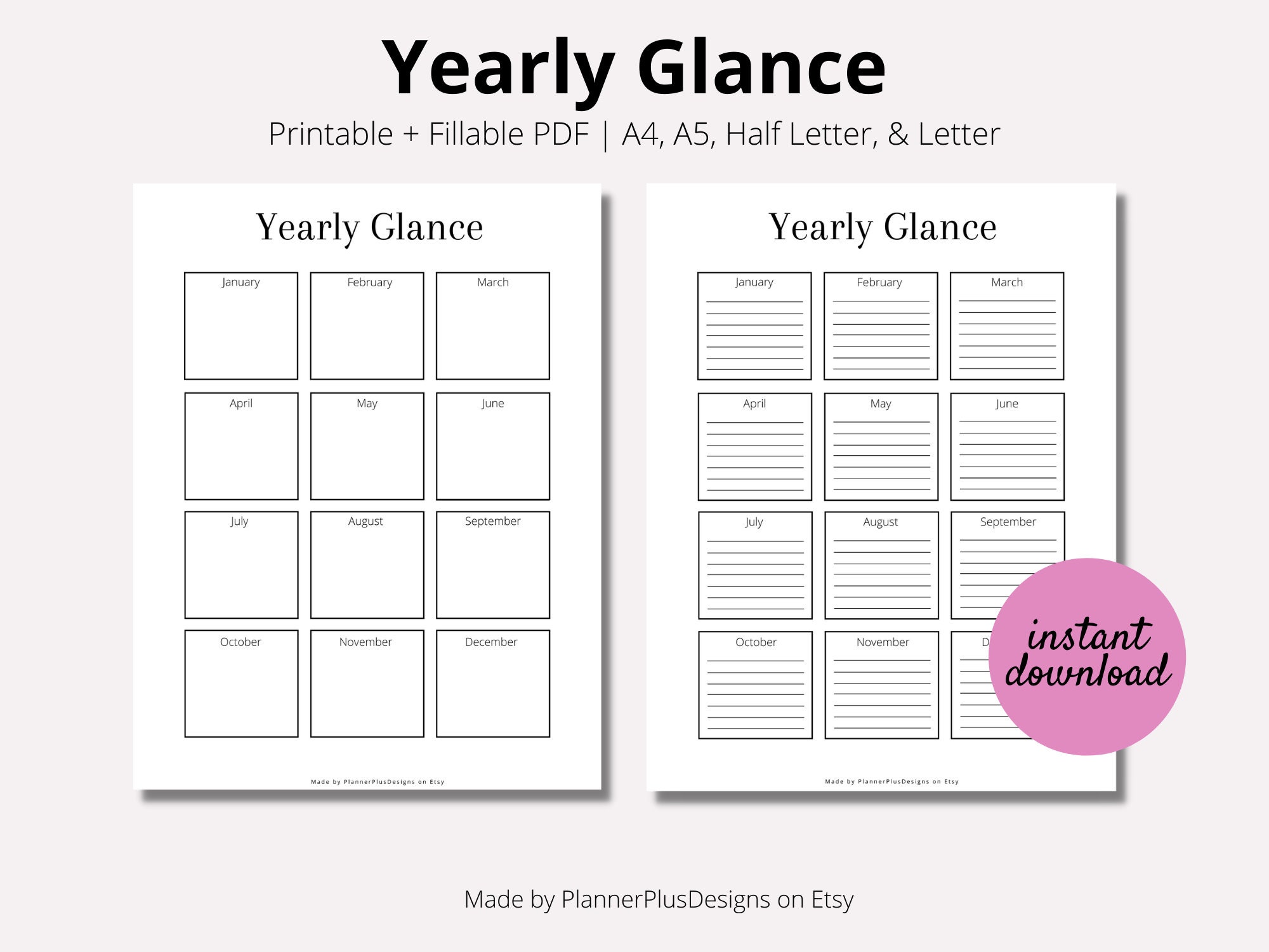 Year at a Glance Printable, Yearly Overview, 12 Month Overview, Undated ...