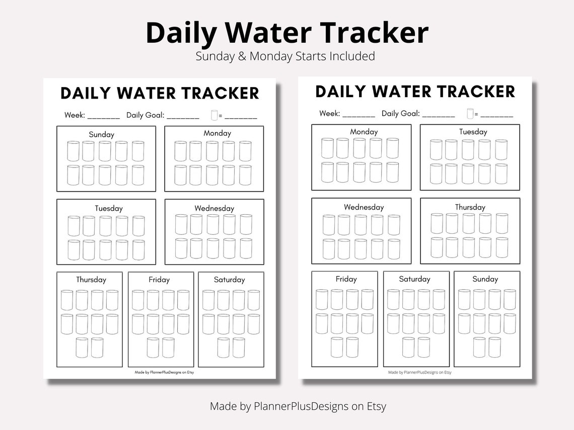 Weekly Water Intake Tracker, Water Log, Daily, Water Tracker Printable ...