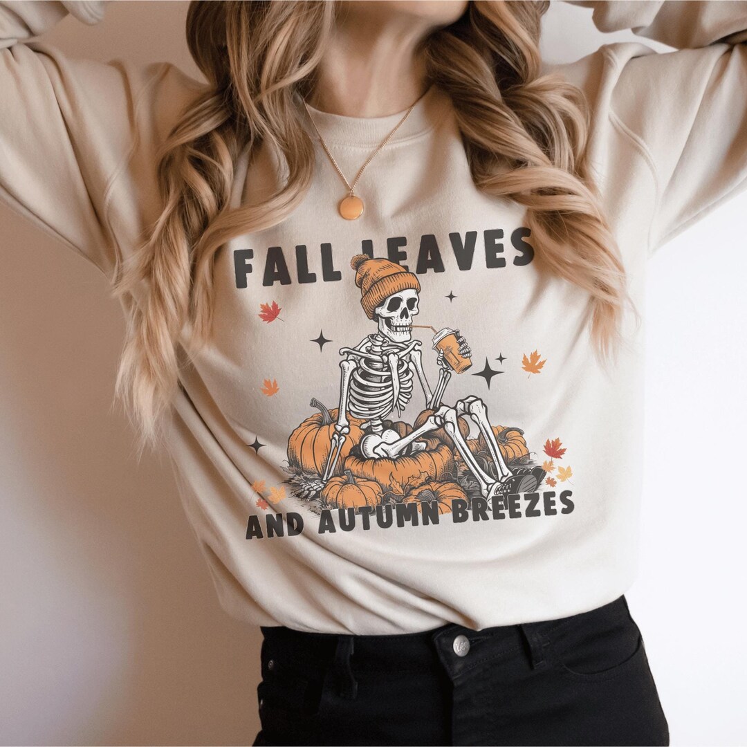 Fall and Autumn Leaves Skeletons Sweatshirt, Fall Dancing Skeletons ...