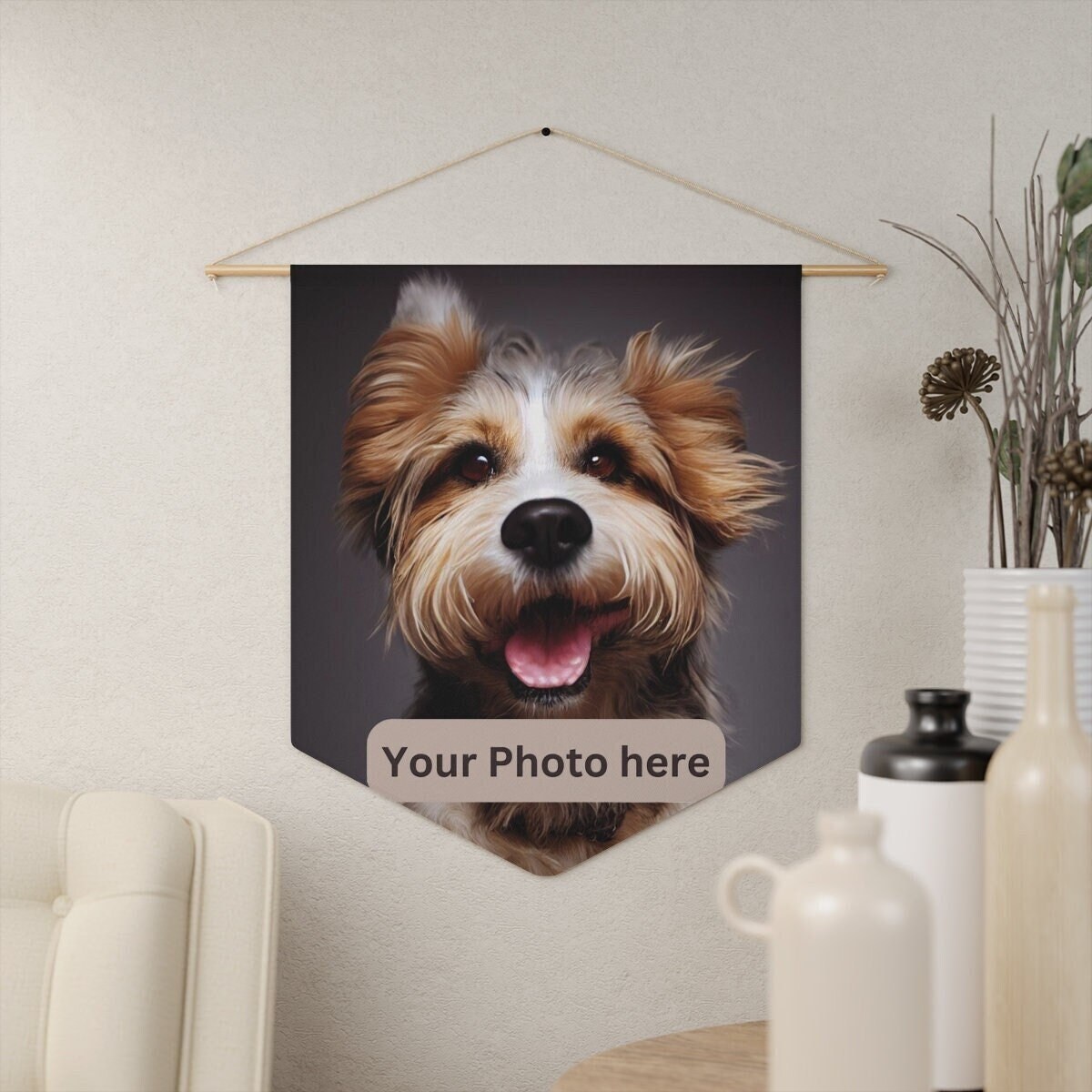 YOUR PHOTO HERE Custom Pennant, Pet Photo Canvas Banner, Family Wall ...