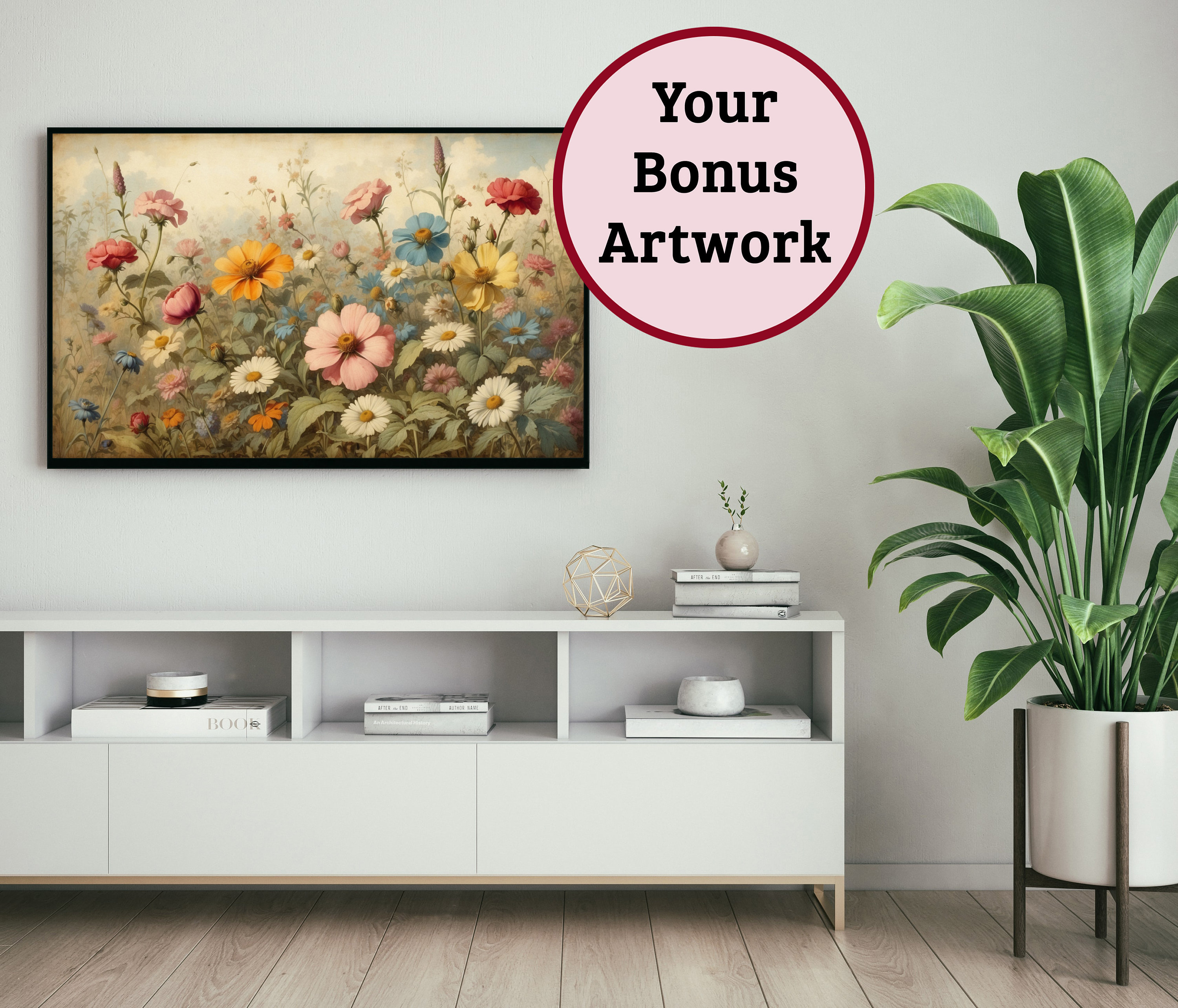 Frame Tv Art 4K, Vintage Wildflower Meadow Digital Smart Tv Art, Frame ...