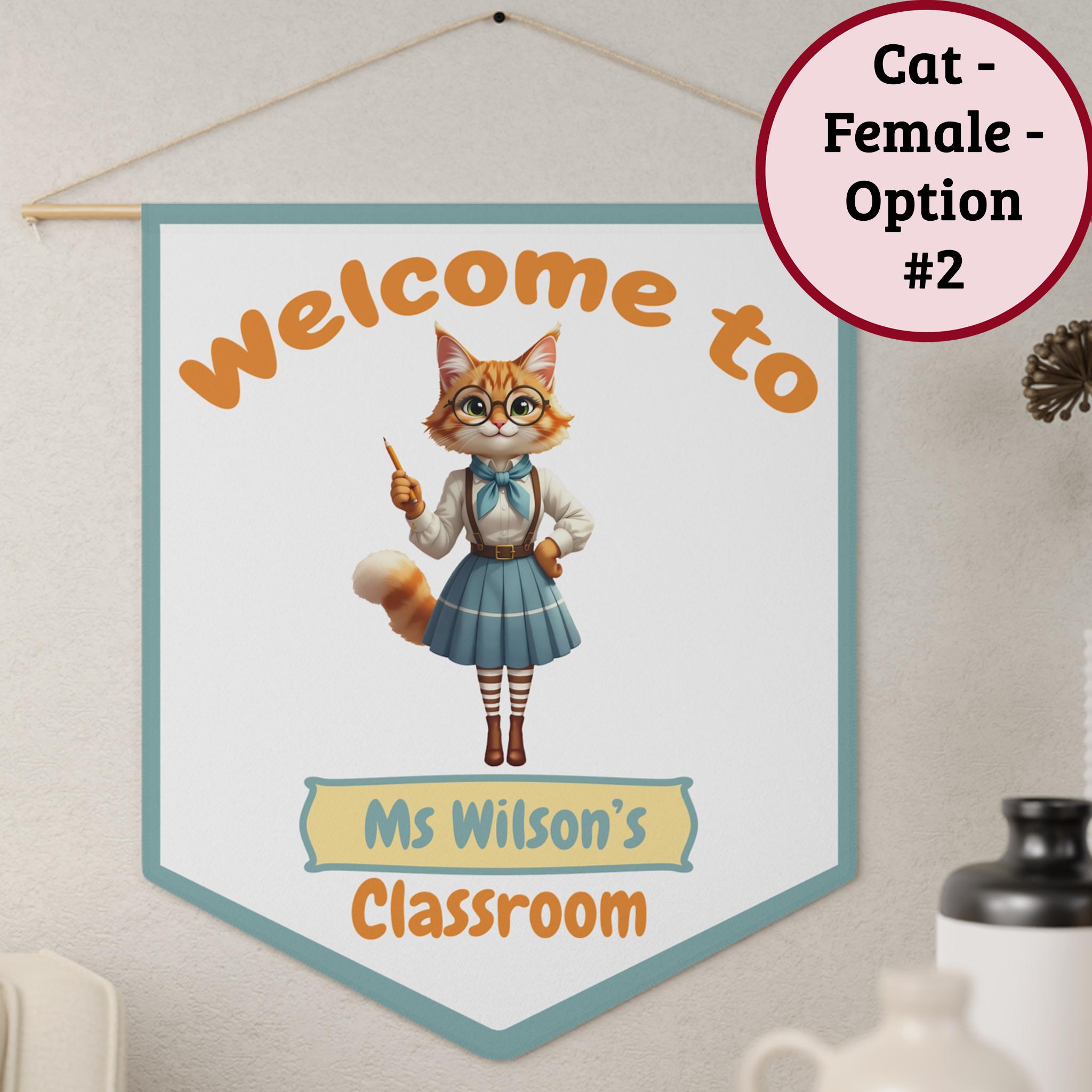 Teacher Welcome Sign, Custom Cat Classroom Door Pennant Flag Banner ...