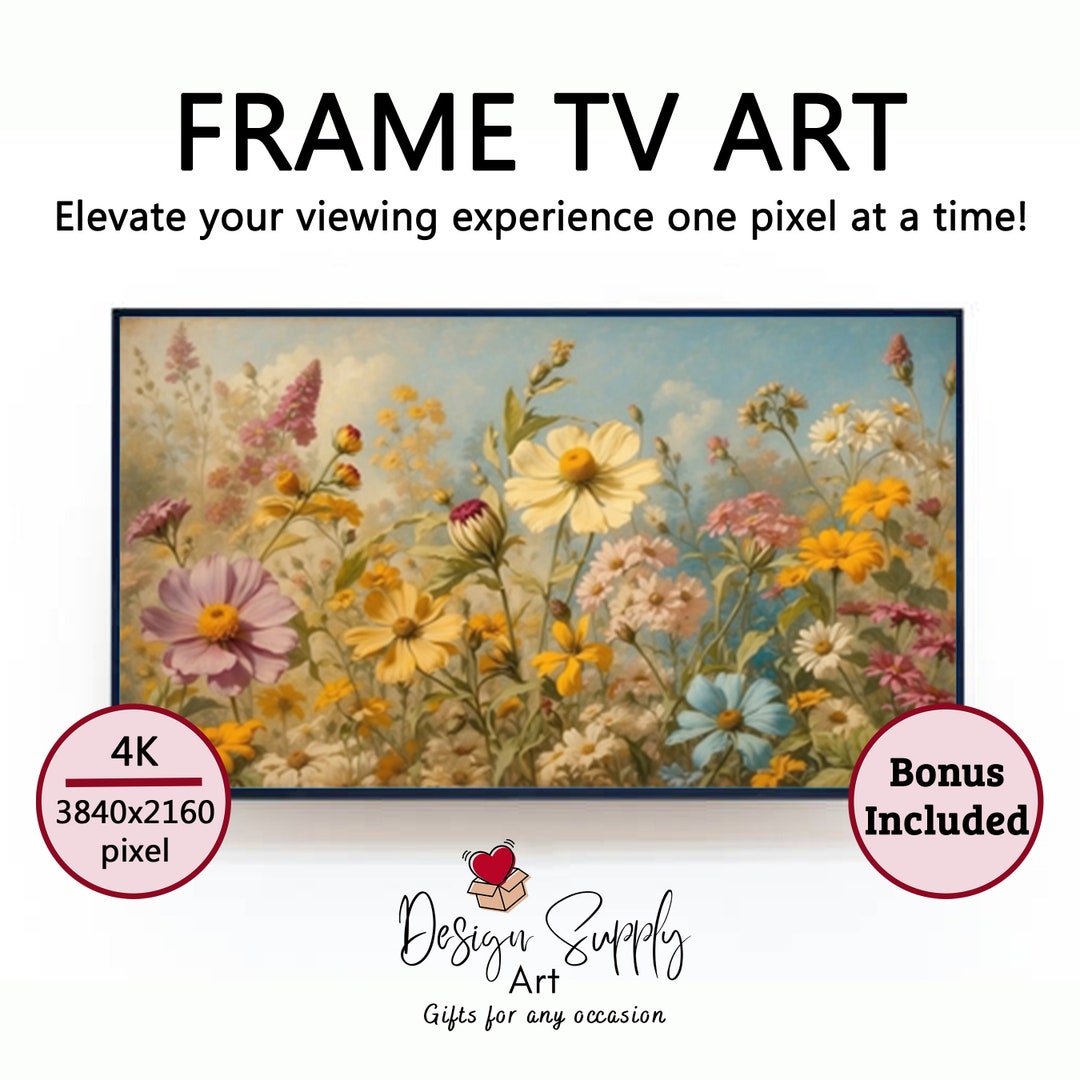 Frame Tv Art 4k, Vintage Wildflower Meadow Digital Smart Tv Art, Frame ...