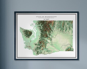 Washington Elevation Map - Etsy