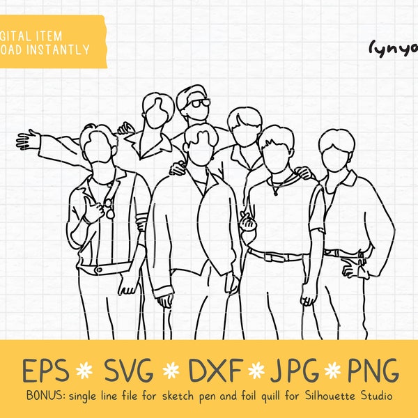 Bts Line Art Svg - Etsy
