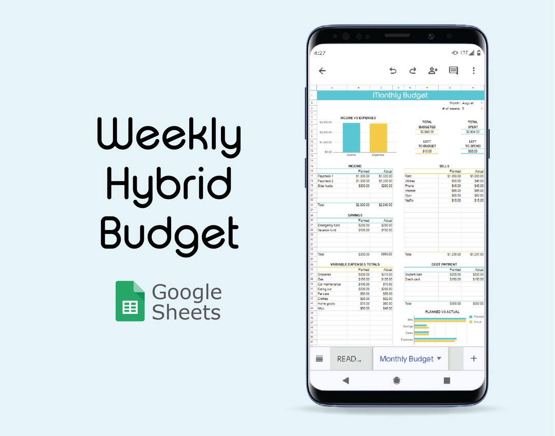 Weekly Hybrid Budget Spreadsheet | Digital Financial Planner | Google ...