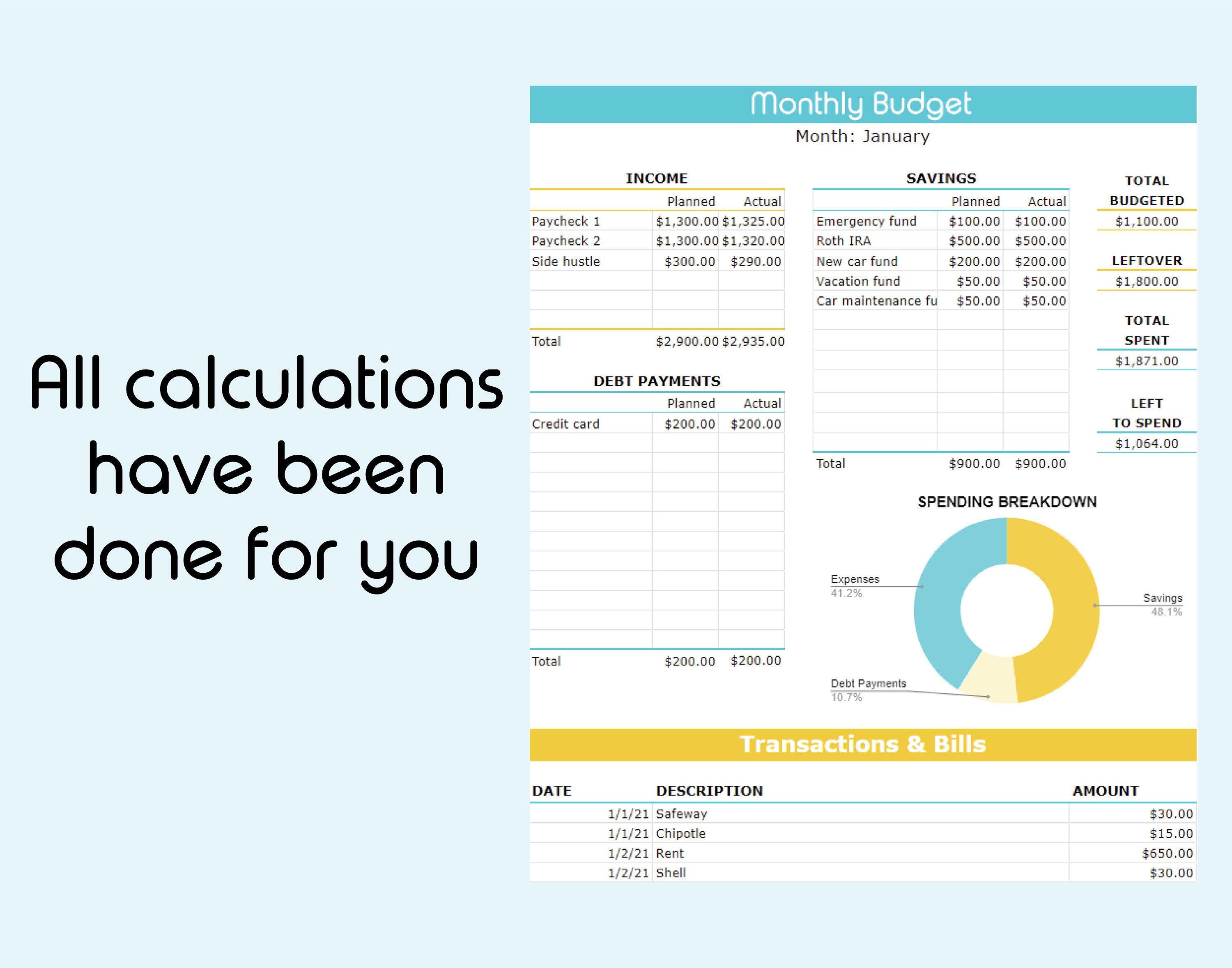 Pay Yourself First Budget Spreadsheet | Minimalist Worksheet | Savings ...
