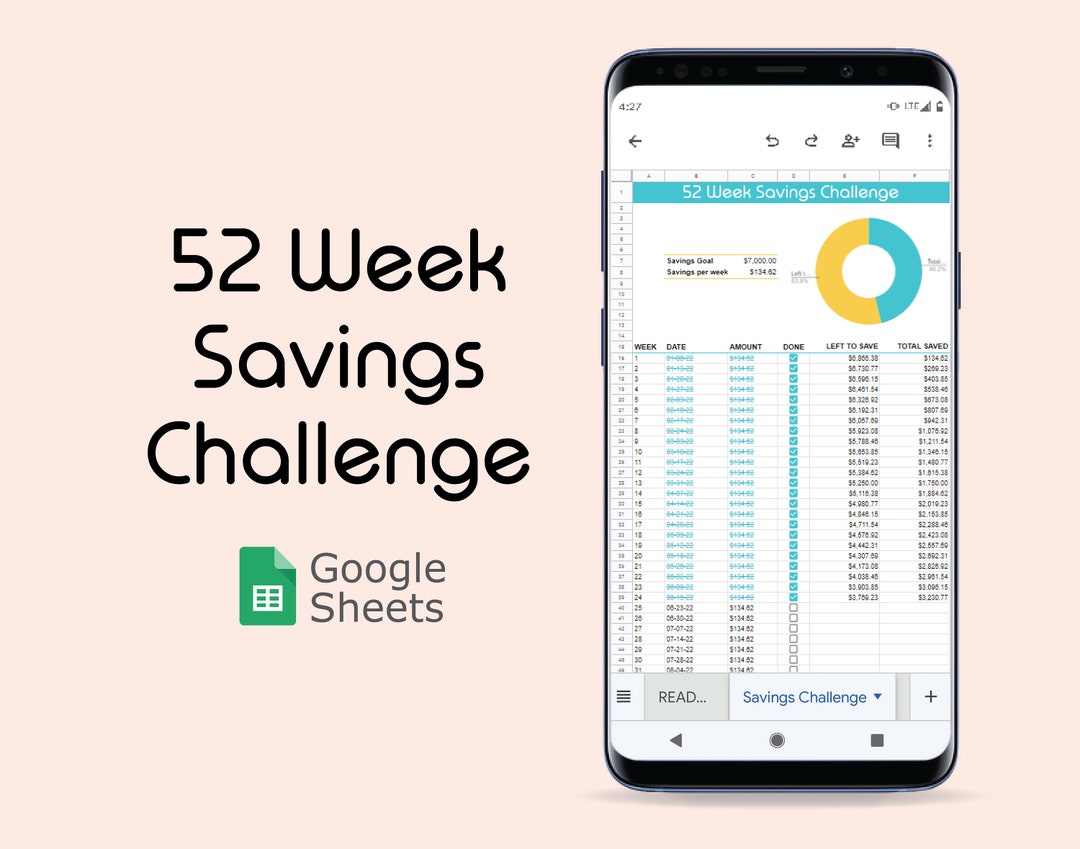 52 Week Savings Challenge | Digital Financial Worksheet - Etsy