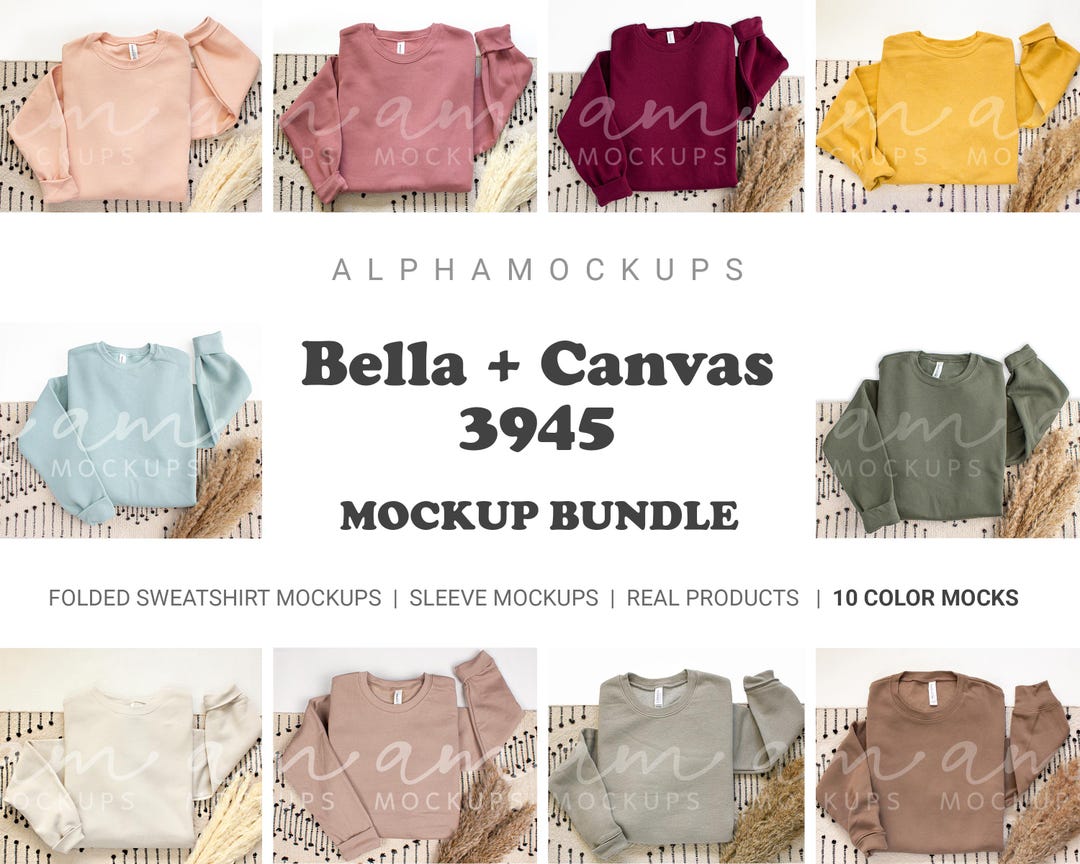 Bella Canvas 3945 Sweatshirt Mockup Bundle: 10 Color Flat Lays (digital ...