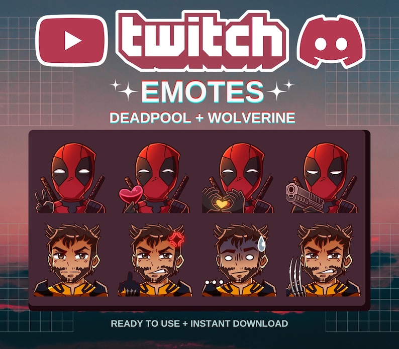 Deadpool and Wolverine Emotes Premade Twitch Discord Youtube Streamers ...