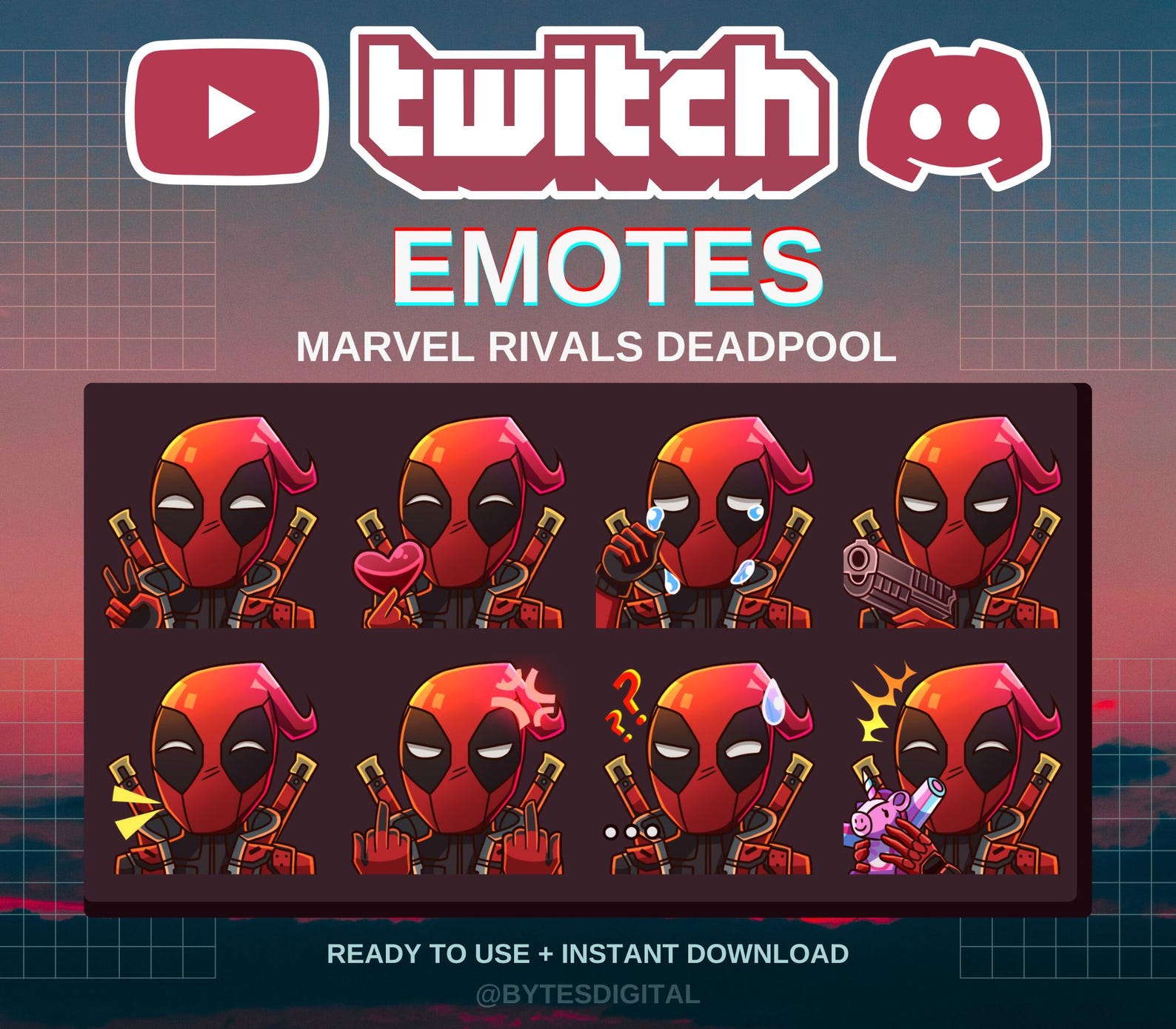Emotes de Deadpool Marvel Rivals / Prediseñados / Twitch / Discord ...