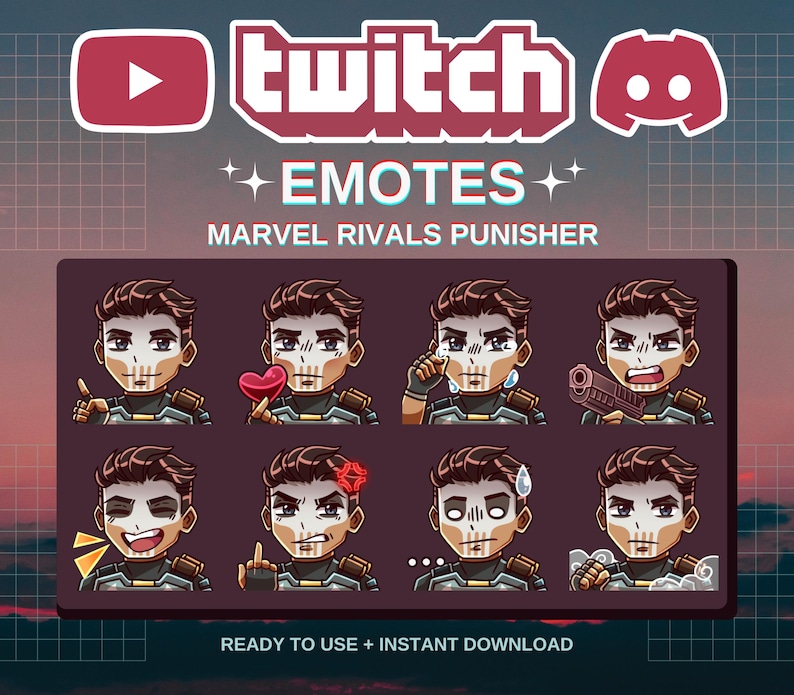 Punisher Marvel Rivals Emotes | Premade | Twitch | Discord | Youtube ...