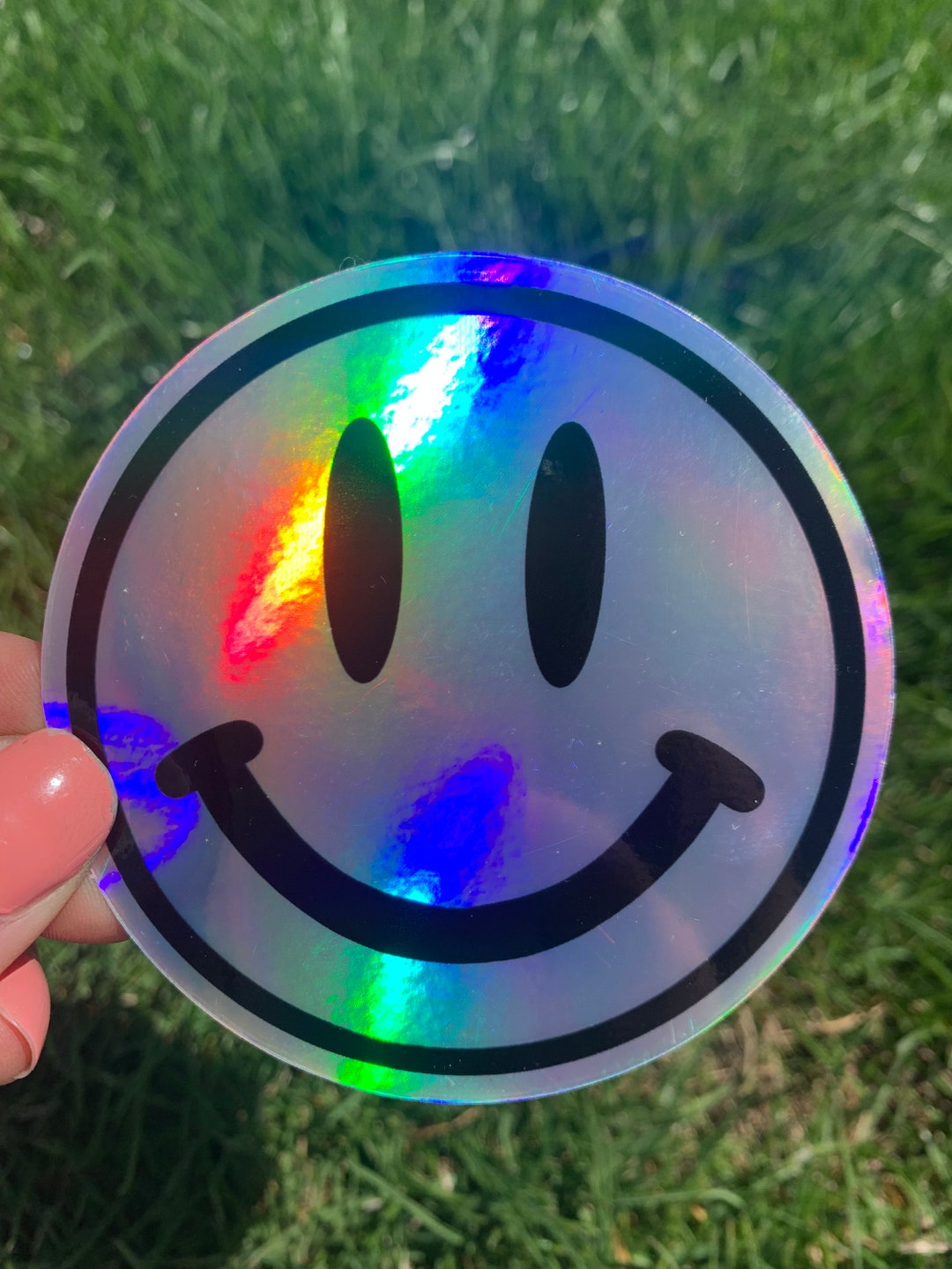 Holographic Smile Happy Face Water Resistant Sticker Holographic - Etsy