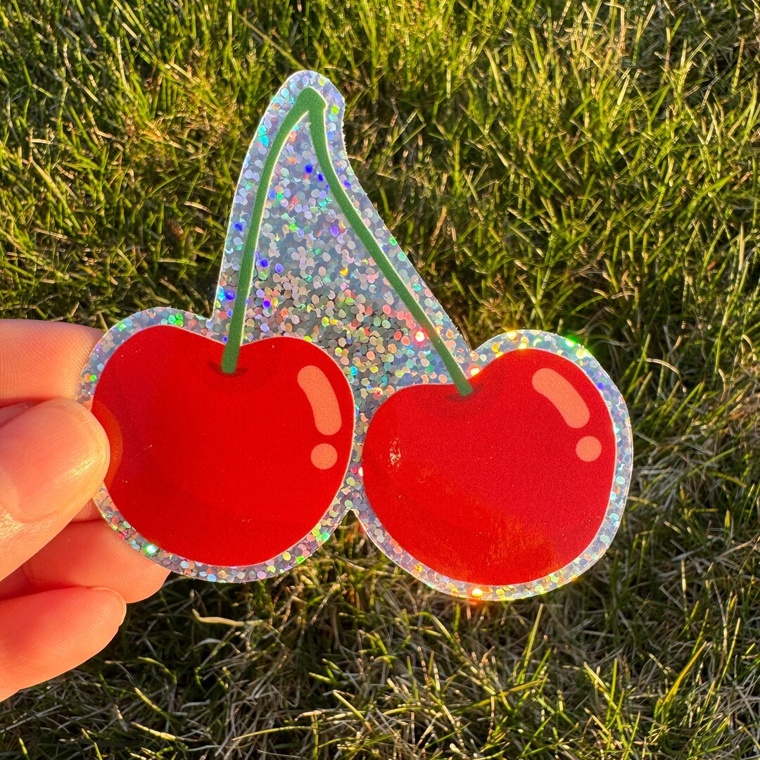 Glitter Cherries Sticker | Waterproof | Holo Glitter Sticker | Cherry ...