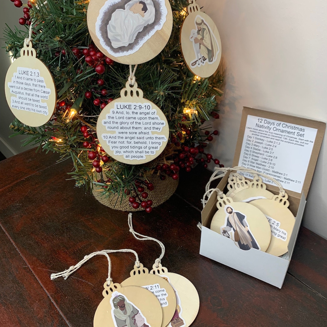 12 Days of Christmas Nativity Wooden Ornament Set – Scripture Advent ...