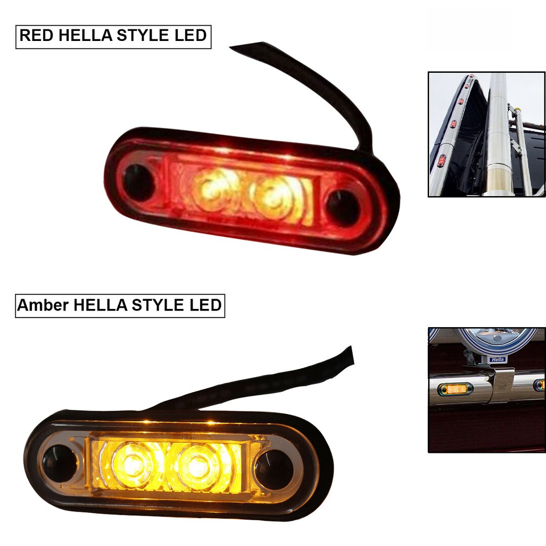 Red & Amber Hella Style Led Flush Fit Kelsa Bar Marker Lamp Light 12v ...