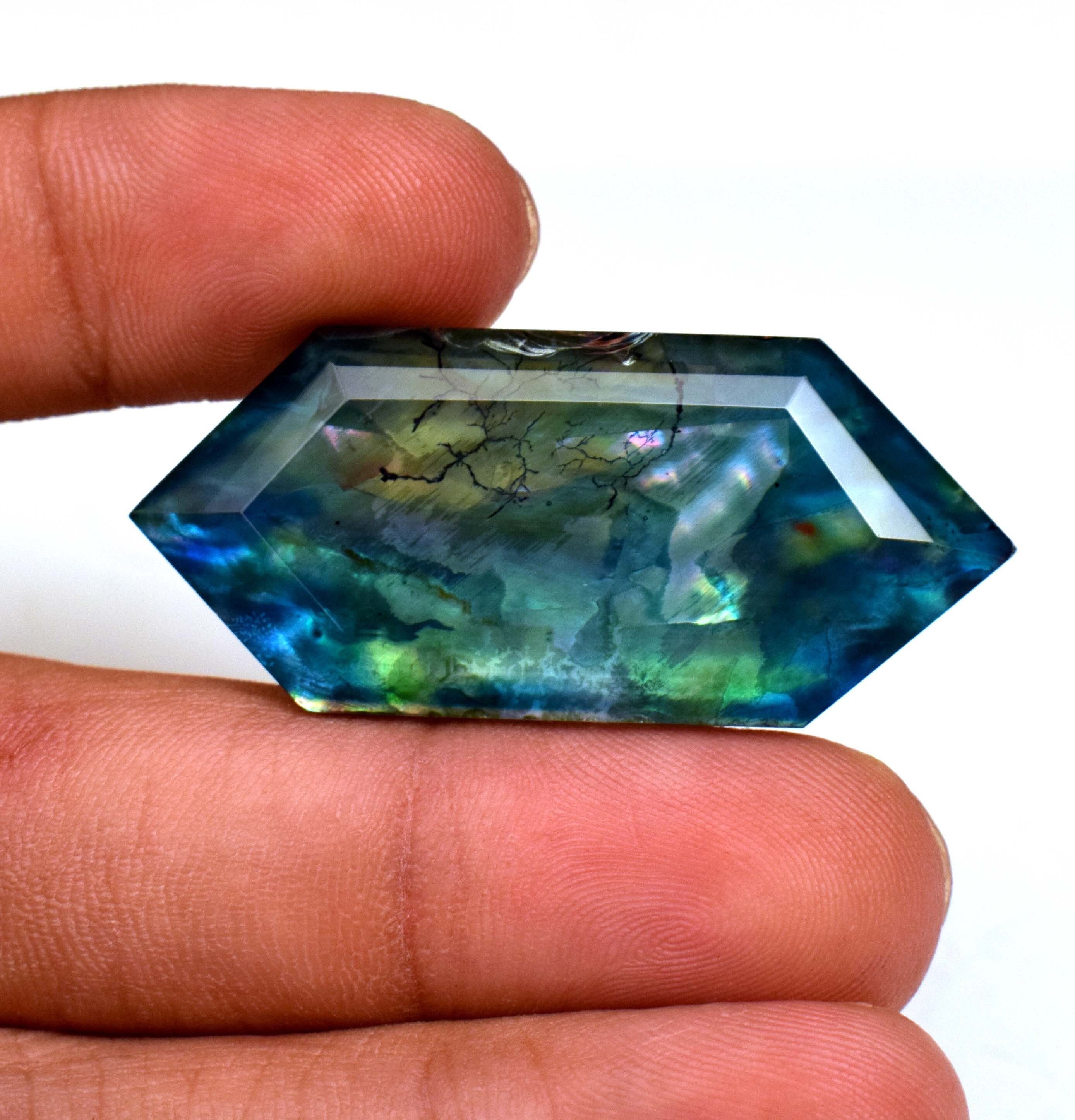 Huge Rare Blue Green Ammolite Gemstone Multi Fire Faceted - Etsy
