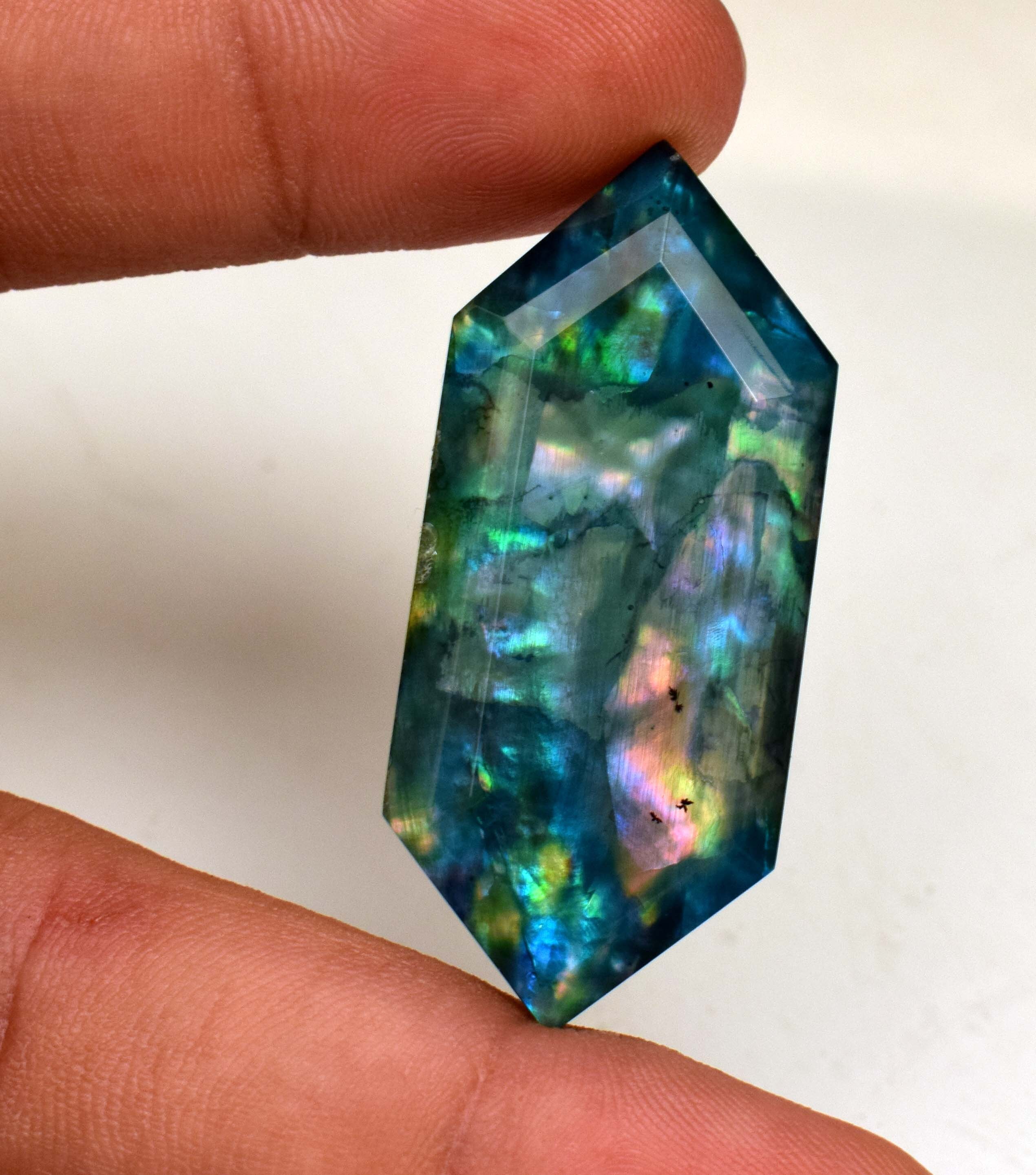 Huge Rare Blue Green Ammolite Gemstone Multi Fire Faceted - Etsy