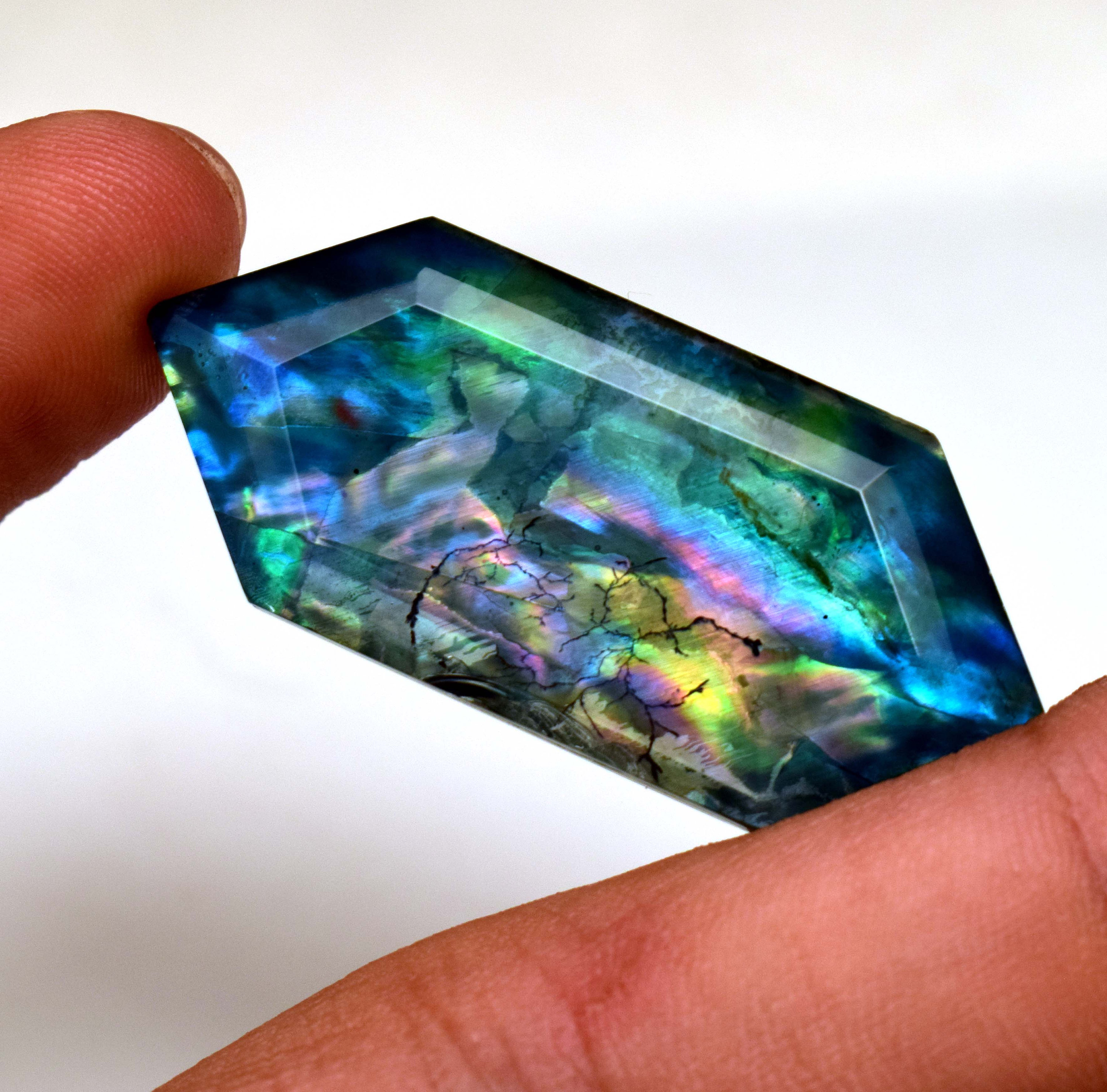 Huge Rare Blue Green Ammolite Gemstone Multi Fire Faceted - Etsy
