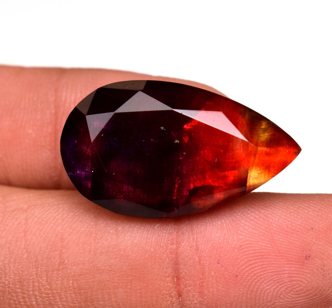 Huge Rare Red Green Ammolite Gemstone Multi Fire Faceted Pear Shape 18. ...