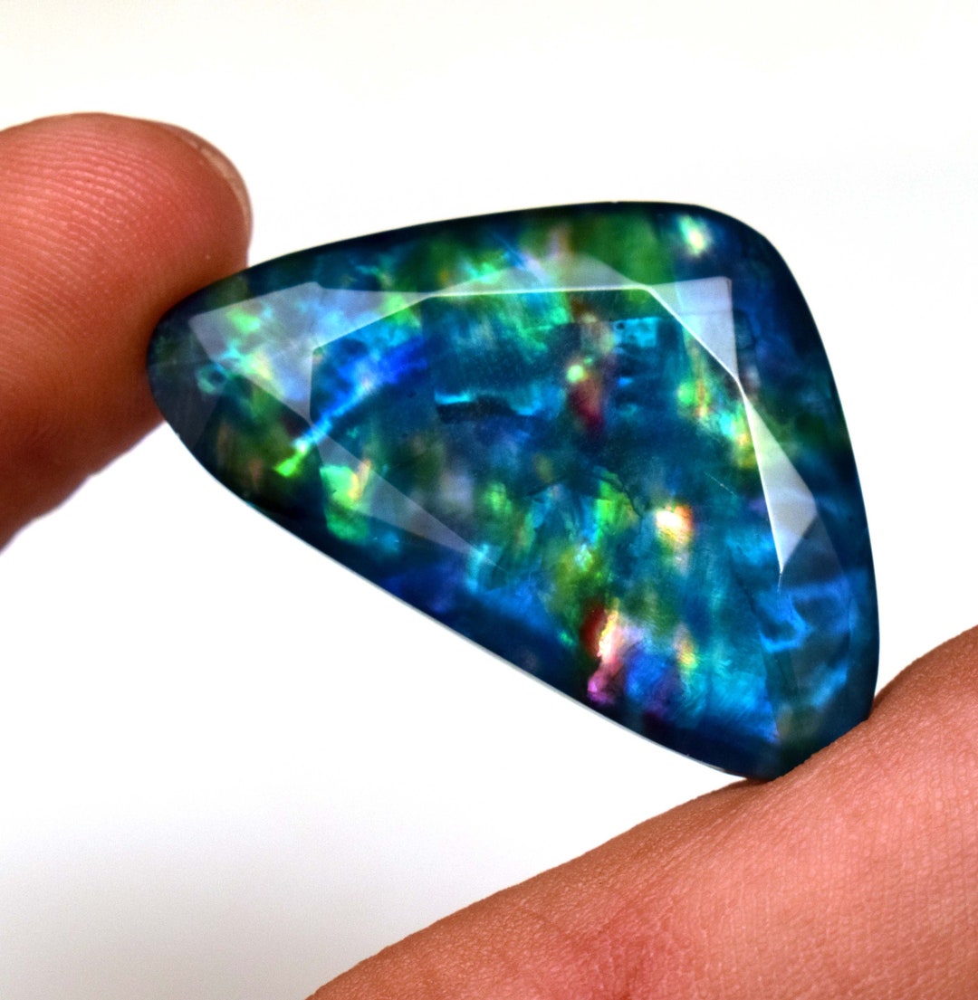 Huge Rare Blue Green Ammolite Gemstone Multi Fire Faceted 30.40 Ct ...