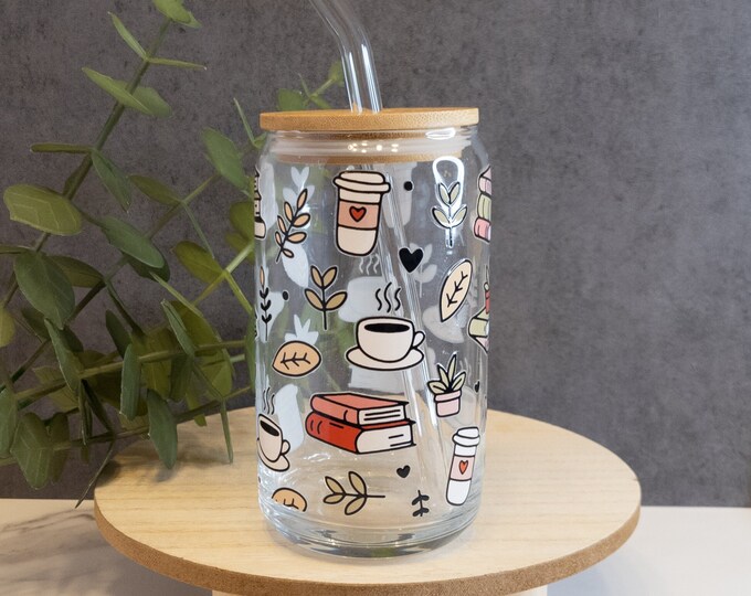 Book Lover Coffee Cup, Bookish Glass Cup, Book Nerd Gift, 16oz Coffee ...