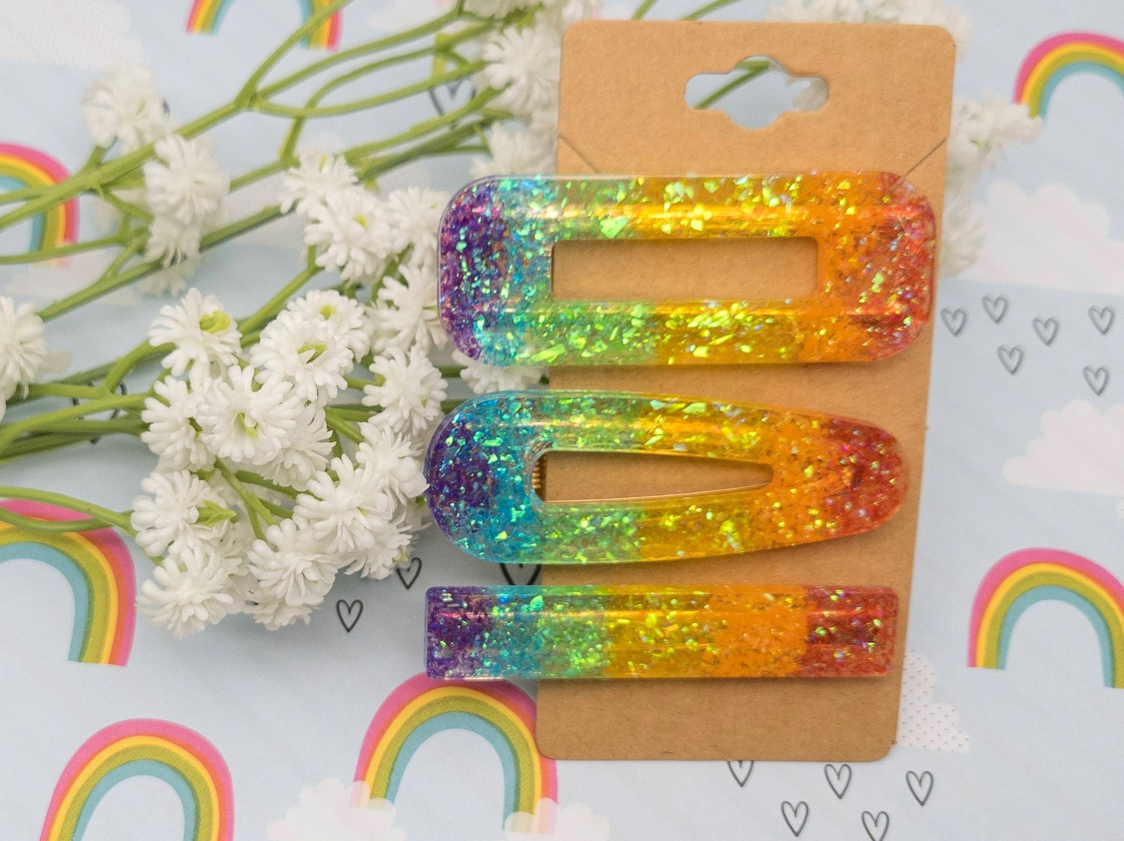 Rainbow Barrette Glitter Rainbow Hair Clips Resin Barrettes - Etsy