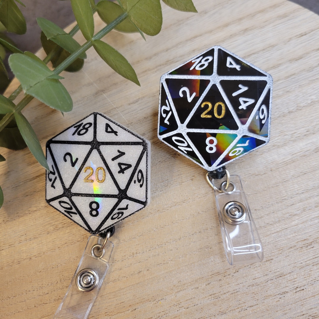 D20 Badge Reel, D&D Badge Reel, Round ID Holder, Nurse Teacher Badge ...