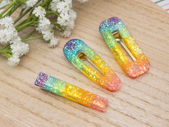 Rainbow Barrette Glitter Rainbow Hair Clips Resin Barrettes - Etsy