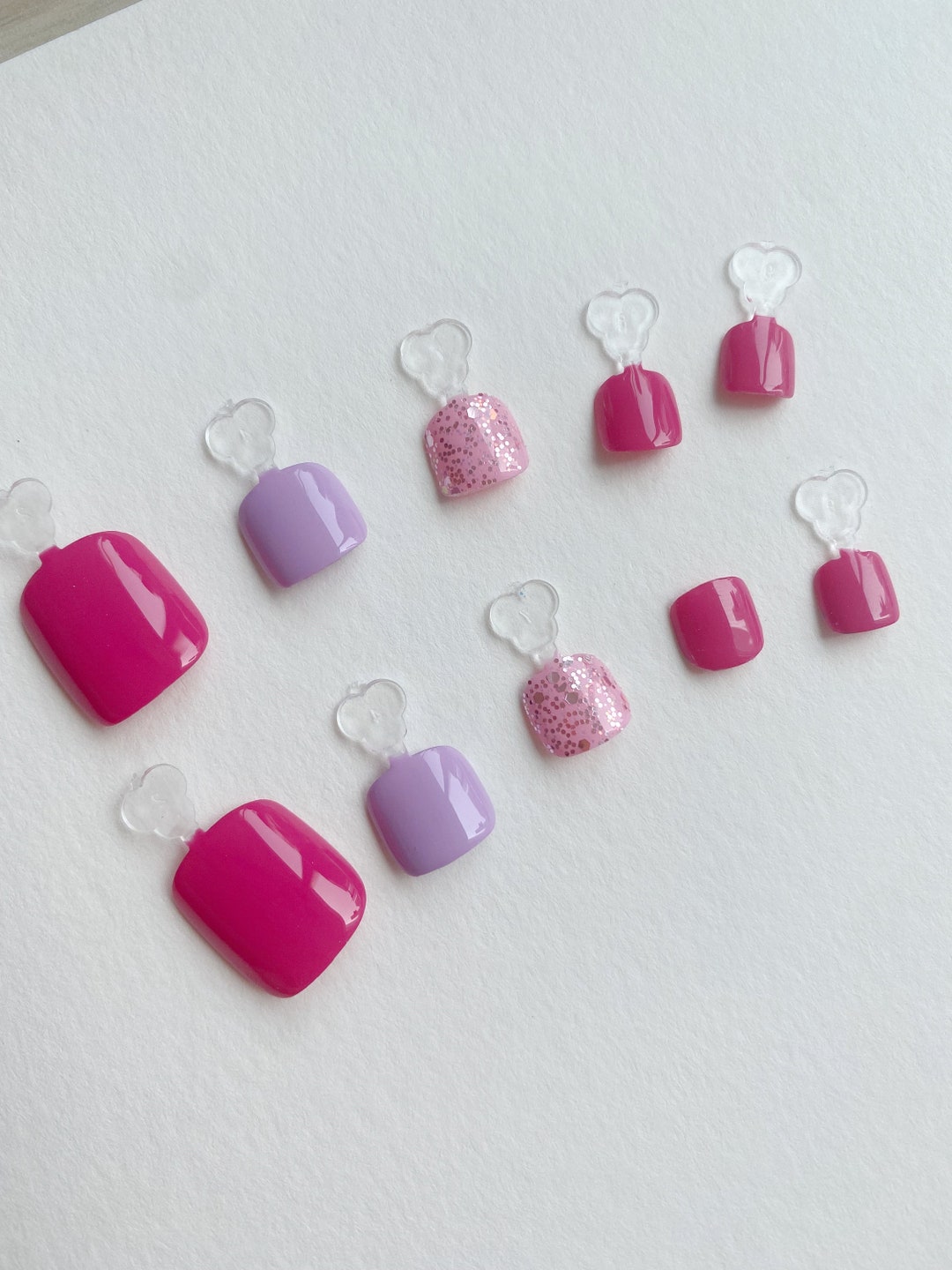 Hot Pink Press-on Toe Nails, Sparkly Pink Party Pedicure - Etsy