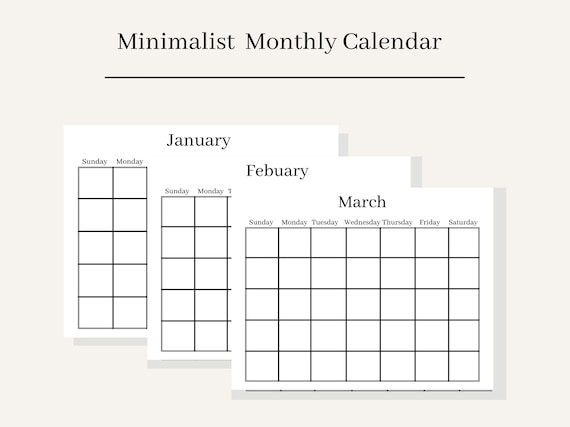 Minimalist Monthly Calendar - Etsy
